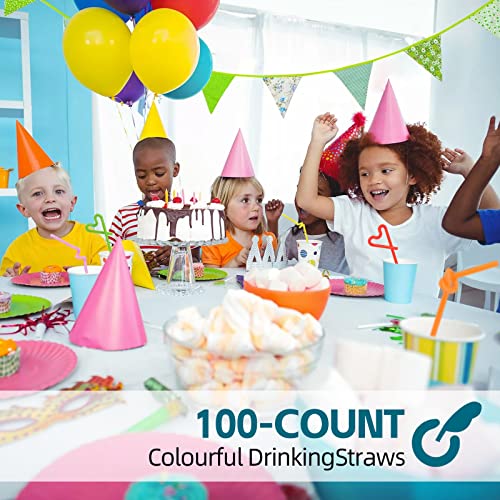100PCS Flexible Plastic Straws, Colorful Disposable Bendy Party Fancy Straws13inch Extra Long Straws Party Decorations