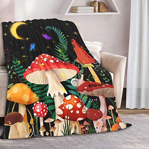 Mushroom Blanket, Mushroom Gifts for Women, Soft Fleece Flannel Mushroom Throw Blanket 50" X 40", Mushroom Cottagecore Room Stuff Gifts for Mushroom Lovers Couch Bedding Living Room Decor