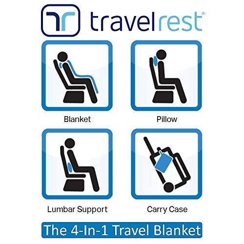 TRAVELREST 4-in-1 Travel Blanket - Ultra Plush and Soft Poncho Style Blanket – Includes Built-in Carry Case, Stuff Sack and Zippered Pocket – Ideal Airplane Blanket Weighing Just 20 Ounces.