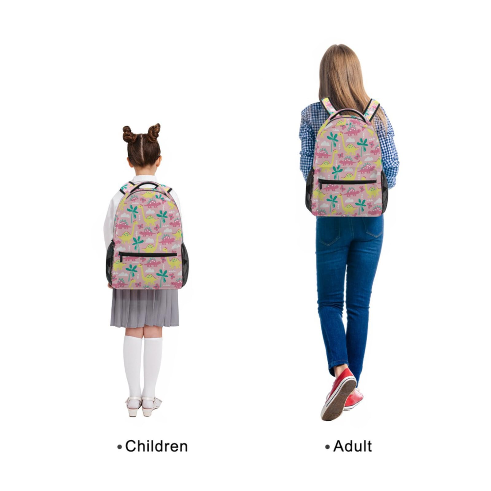 ZZKKO Pink Dinosaur Animal Pattern School Backpacks Book Bag for Boys Girls Travel Hiking Camping Daypack Work Laptop Backpack