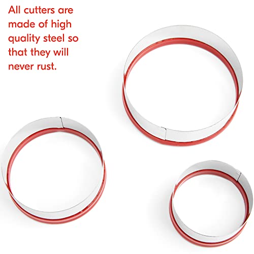 3Pcs Round Cookie Cutters 3", 4", 5", Circle Biscuit Cutter, Large Cookie Cutters, Small Cake Cutter, Dough Cutter, Unique Design with Protective Red Top PVC