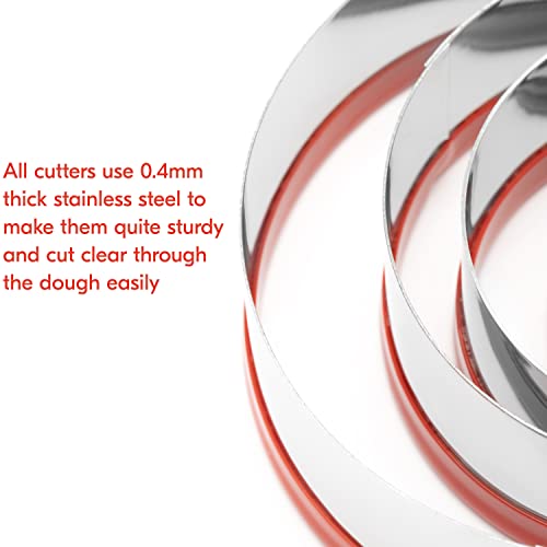 3Pcs Round Cookie Cutters 3", 4", 5", Circle Biscuit Cutter, Large Cookie Cutters, Small Cake Cutter, Dough Cutter, Unique Design with Protective Red Top PVC