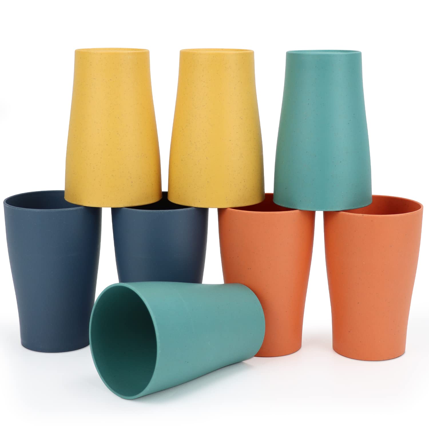 Homienly Wheat Straw Cups Plastic Cups Set of 8 Unbreakable Drinking Cup Kids Cups Reusable Dishwasher Safe Water Glasses Small Cups for Kitchen (8 OZ Kids Size)