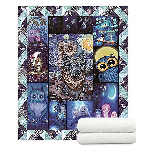YunTu Owl Blanket Owl Gifts for Owl Lovers Women Owl Gifts for Girls Super Soft Sherpa Owl Throw Blankets 50x60 (Blue)