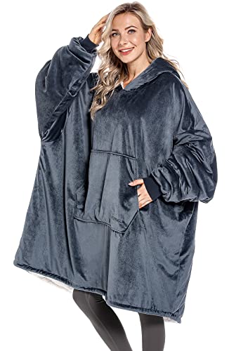 VAZABEL® Oversized Microfiber Wearable Blanket, Multifunctional Blanket Hoodie, Gift wrap, Christmas Gift, One Size Fits All (Blue)