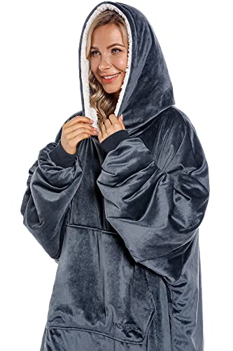 VAZABEL® Oversized Microfiber Wearable Blanket, Multifunctional Blanket Hoodie, Gift wrap, Christmas Gift, One Size Fits All (Blue)