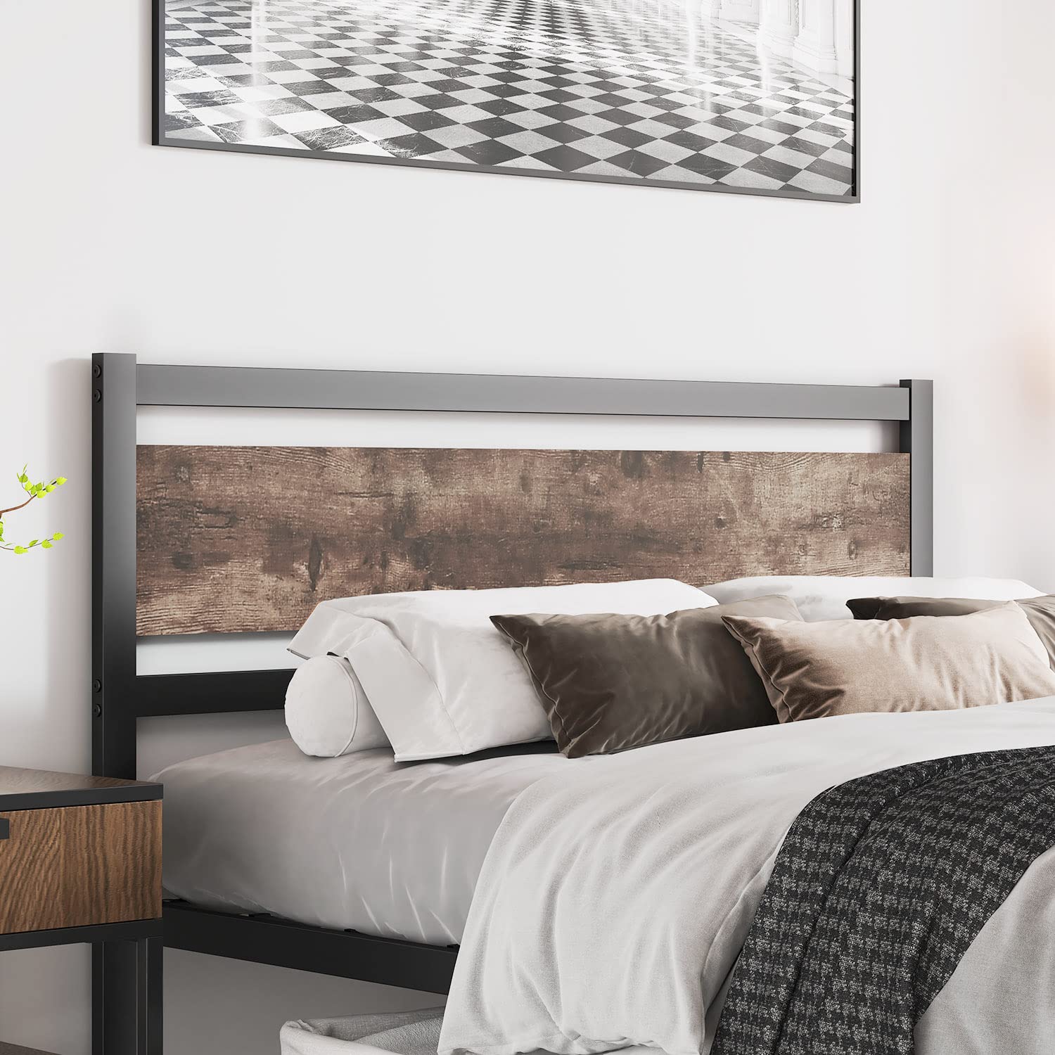 ALTLLEN Headboard Only Wooden Headboard with Metal Slats Sturdy Rustic Headboard Easy Assembly, Twin XL/Queen/King (Queen)