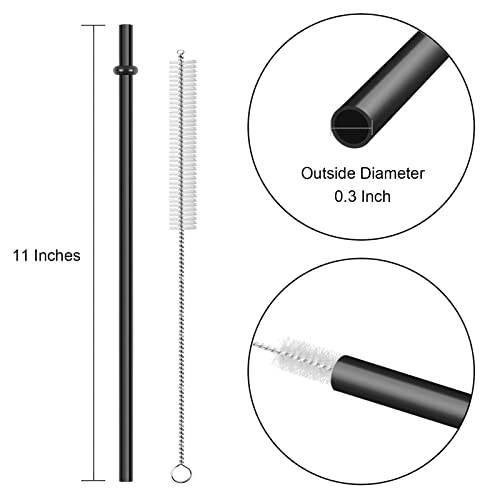 15 Pieces 11 Inch Black Reusable Plastic Replacement Drinking Straws, Fit for 24 oz 32oz 40oz Mason Jars, Tumblers, Extra Long Unbreakable Drinking Straws with Cleaning Brush, BPA Free
