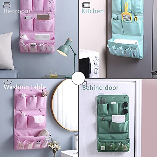 HSLFUAI Hanging Storage Bag for Bathroom, Behind Door, Bedroom, Washing Table Storage, Multifunctional Storage Bag with 3 Sticky Wall Hooks (3Layer, Blue)