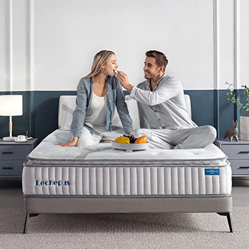 King Size Mattress, Lechepus 12 Inch Cooling Gel Memory Foam Hybrid Mattress with Pocket Innerspring, Medium Firm Pillow Top Mattress for Supportive & Pressure Relief