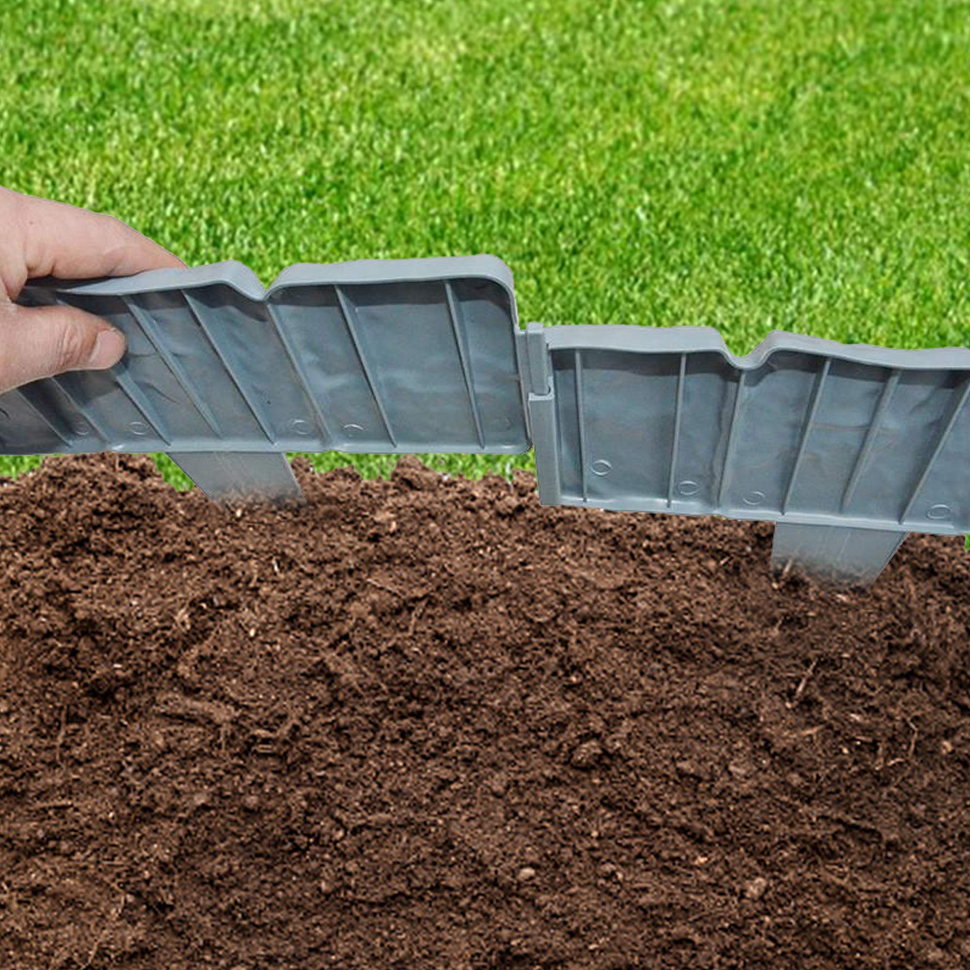 withwind Garden Edging BorderLawn Fence Plastic Cobblestone Effect Trimming 20 Packs of Foldable Stitching Gray