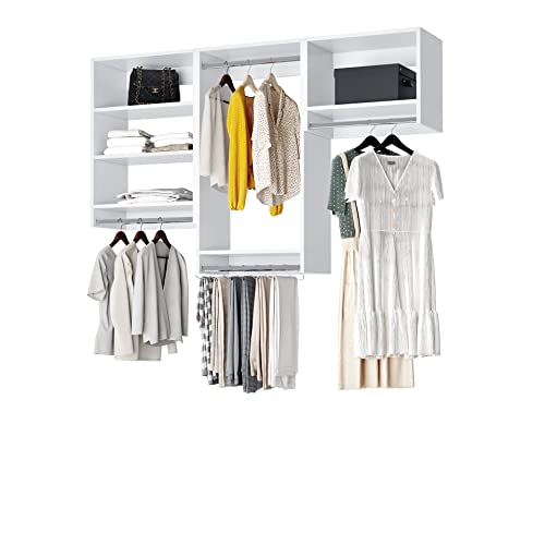 Closet Kit with Hanging Rods - Corner Closet System - Closet Shelves - Closet Organizers and Storage Shelves (White, 75 inches Wide) Closet Shelving