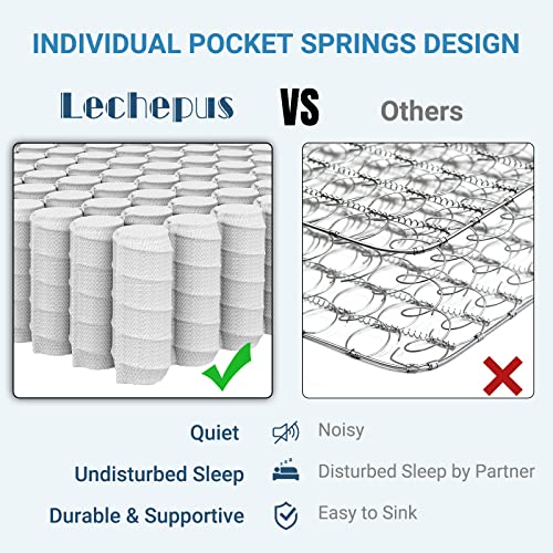 King Size Mattress, Lechepus 12 Inch Cooling Gel Memory Foam Hybrid Mattress with Pocket Innerspring, Medium Firm Pillow Top Mattress for Supportive & Pressure Relief