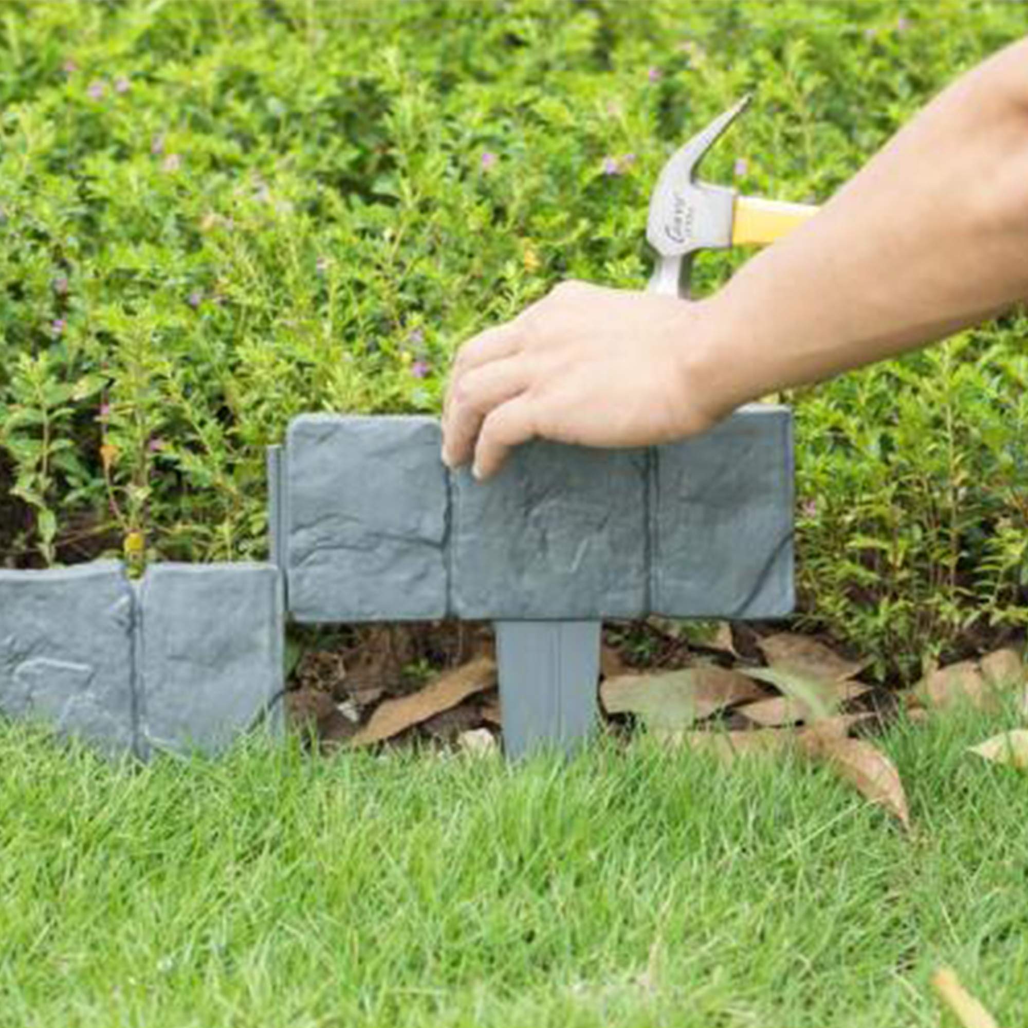 withwind Garden Edging BorderLawn Fence Plastic Cobblestone Effect Trimming 20 Packs of Foldable Stitching Gray
