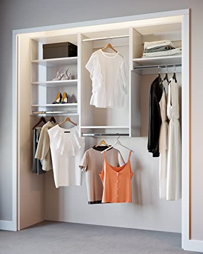 Closet Kit with Hanging Rods - Corner Closet System - Closet Shelves - Closet Organizers and Storage Shelves (White, 75 inches Wide) Closet Shelving