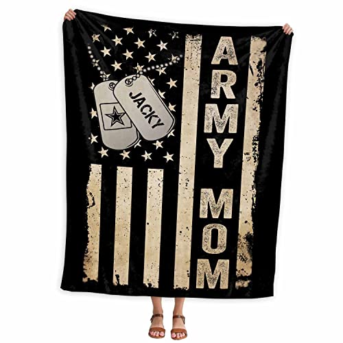 Army Mom, Army Dad US Flag Blanket Personalized Blanket Gift for Military Mom, Dad Ideas Gifts for Birthday, Mothers Day, Birthday, Blanket Customized, White