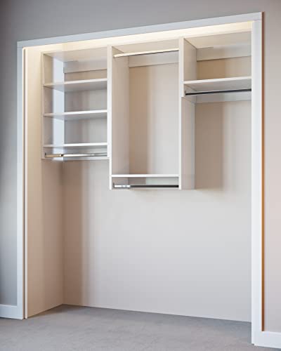 Closet Kit with Hanging Rods - Corner Closet System - Closet Shelves - Closet Organizers and Storage Shelves (White, 75 inches Wide) Closet Shelving