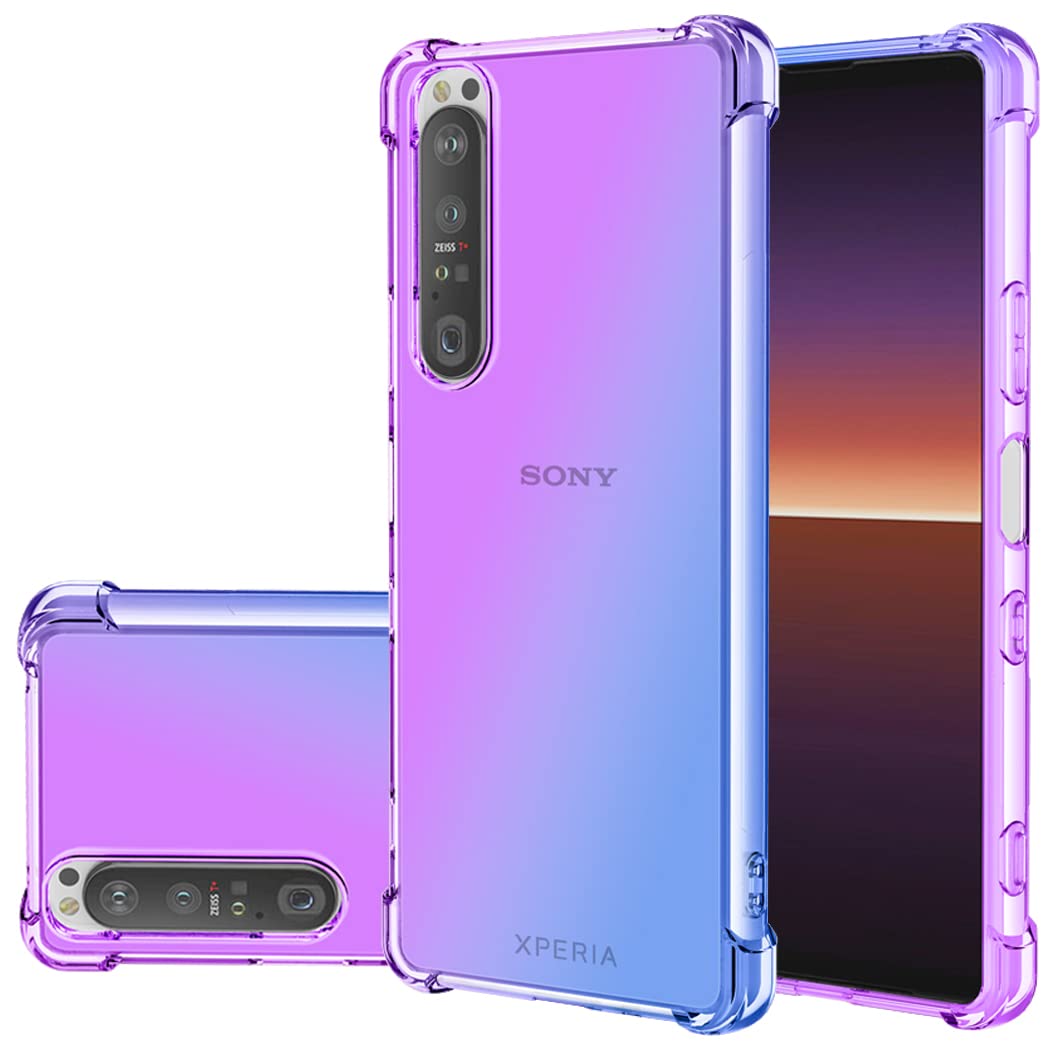 Gufuwo Case for Sony Xperia 1 III/Xperia 1III 5G XQ-BC72 Cute Case Girls Women, Gradient Slim Anti Scratch Soft TPU Phone Cover Shockproof Protective Case for Sony Xperia 1 III (Purple/Blue)