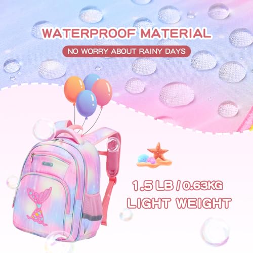 Kids Backpack for Girls Preschool Elementary Kindergarten Mermaid School Bag 15.6″ Multifunctional Cute Large Capacity