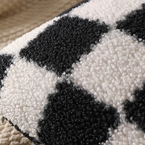 Fluffy Cesthetic Throw Pillow Covers Pack of 2 Cute Decorative Pillows Checkerboard Pattern Cushion Case Super Soft Faux Fur Wool Pillowcases for Couch Bedroom 16"*16" Black and White