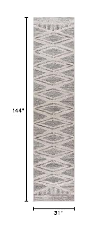 Hauteloom Tigris Nikea Geometric Southwestern Farmhouse Entryway, Kitchen Runner Rug - Long Carpet - Vintage Distressed - Boho Aztec Tribal Pattern - Ivory, Beige, Gray - 2'7" x 12'