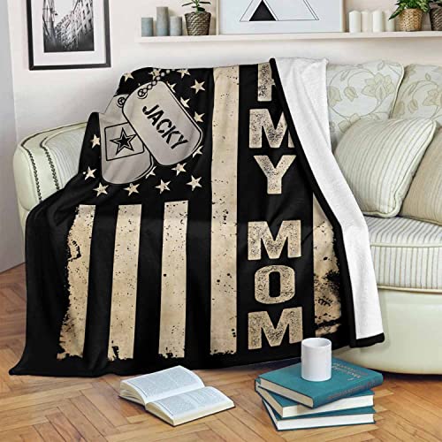 Army Mom, Army Dad US Flag Blanket Personalized Blanket Gift for Military Mom, Dad Ideas Gifts for Birthday, Mothers Day, Birthday, Blanket Customized, White