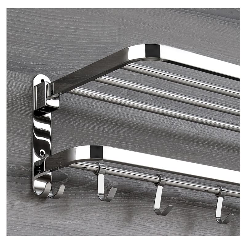 Bath Towel Shelf Stainless Steel Polished Bathroom Towel Rack Holder Storage Shelf Hook Accessories