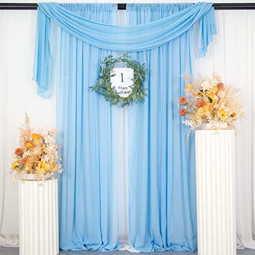 ShinyBeauty Chiffon Backdrop Curtain 10FT Light Blue Sheer Curtains 2 Panels 29x120-Inch Semi-Sheer Rod Pocket-Curtains Light Blue Chiffon Fabric Drapes for Baby Shower,Wedding