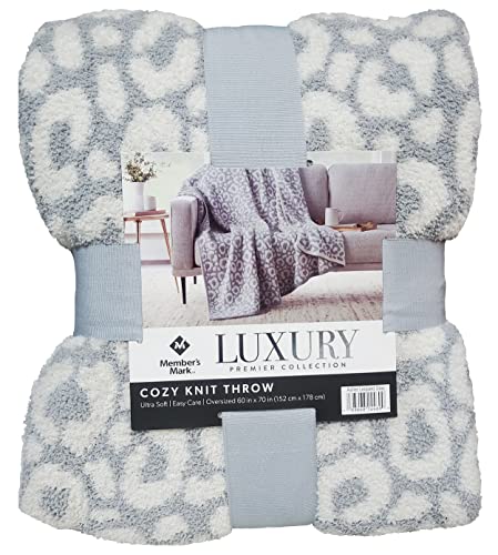 Member's Mark Luxury Premier Collection Cozy Knit Animal Print Throw (Asher Leopard- Gray, 60" x 70")