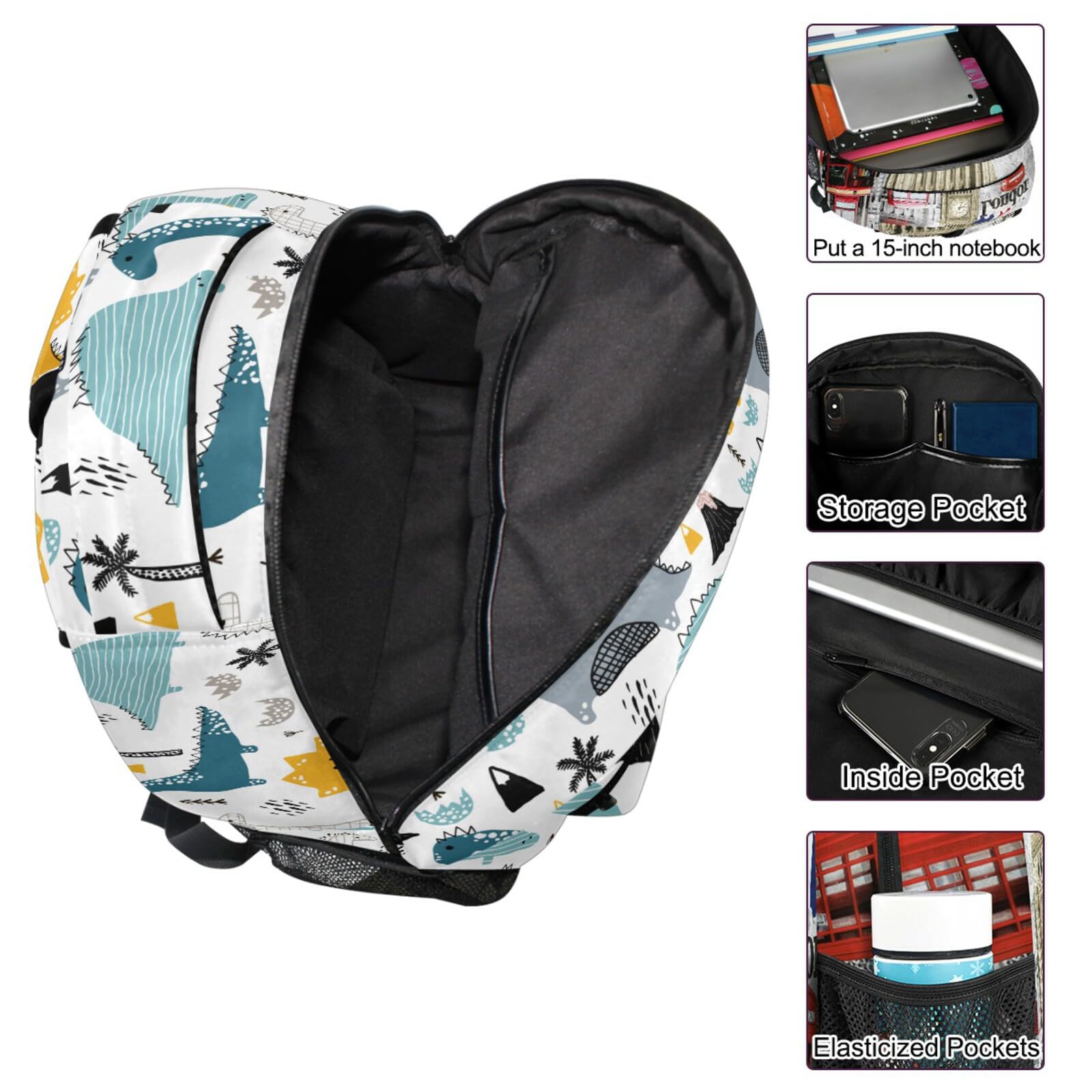 ZZKKO Cute Cartoon Dinosaurs School Backpacks Book Bag for Boys Girls Travel Hiking Camping Daypack Work Laptop Backpack