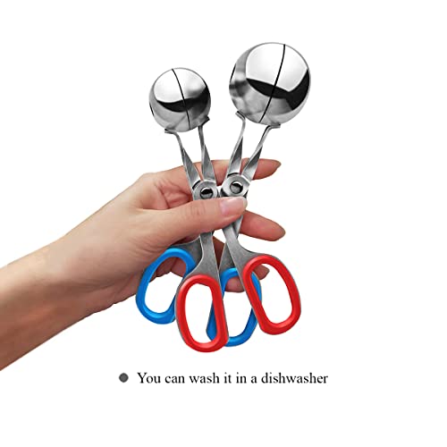 SANDEU Meatball Maker tongs 2 PCS None-Stick Meatball Maker with Detachable Anti-Slip Handles, Stainless Steel Meat Baller Scoops, Red & Blue Rubber Handles for Kitchen