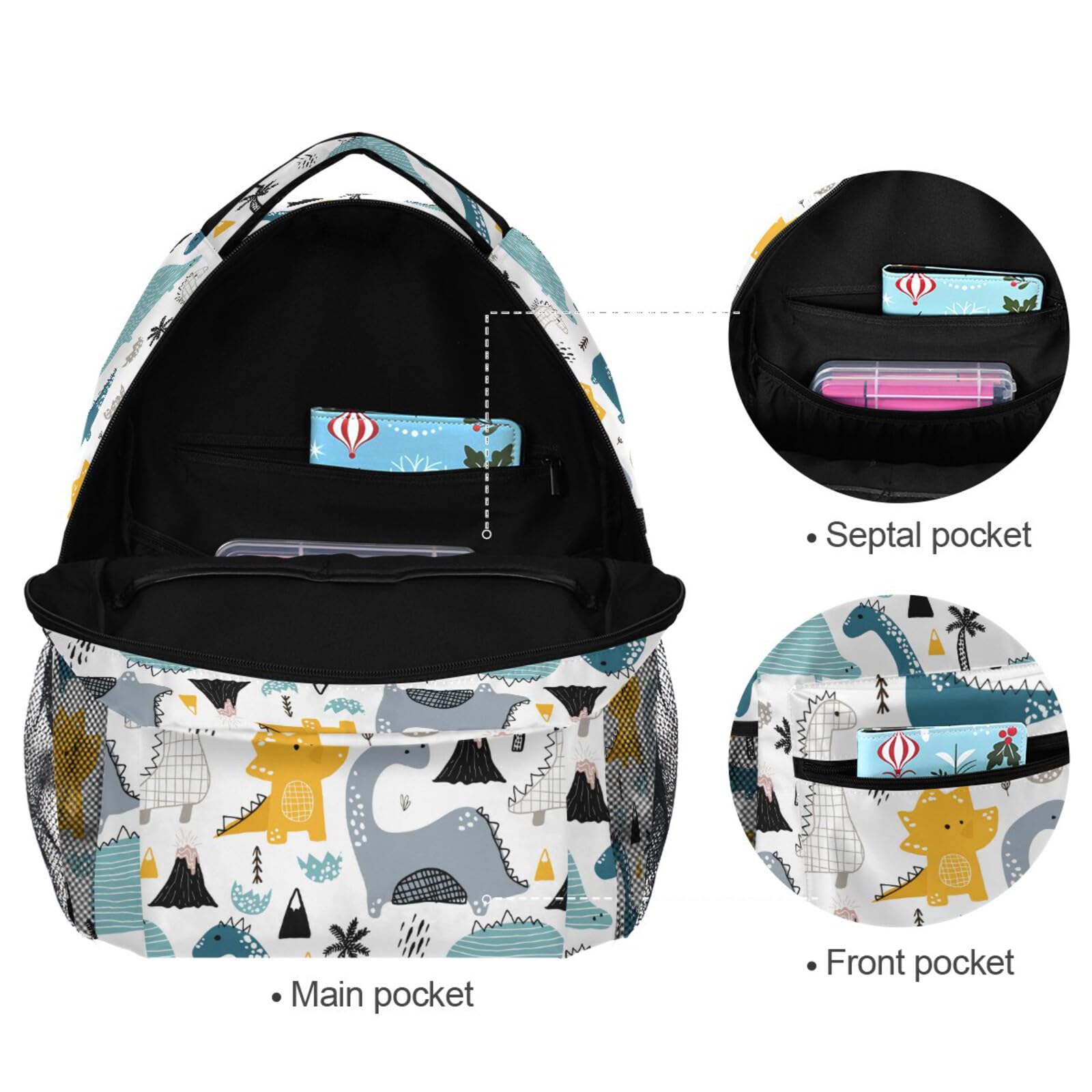 ZZKKO Cute Cartoon Dinosaurs School Backpacks Book Bag for Boys Girls Travel Hiking Camping Daypack Work Laptop Backpack