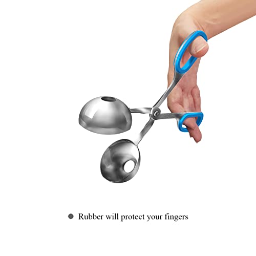 SANDEU Meatball Maker tongs 2 PCS None-Stick Meatball Maker with Detachable Anti-Slip Handles, Stainless Steel Meat Baller Scoops, Red & Blue Rubber Handles for Kitchen
