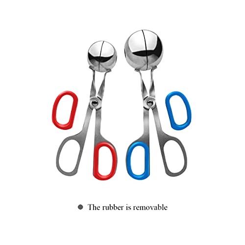 SANDEU Meatball Maker tongs 2 PCS None-Stick Meatball Maker with Detachable Anti-Slip Handles, Stainless Steel Meat Baller Scoops, Red & Blue Rubber Handles for Kitchen