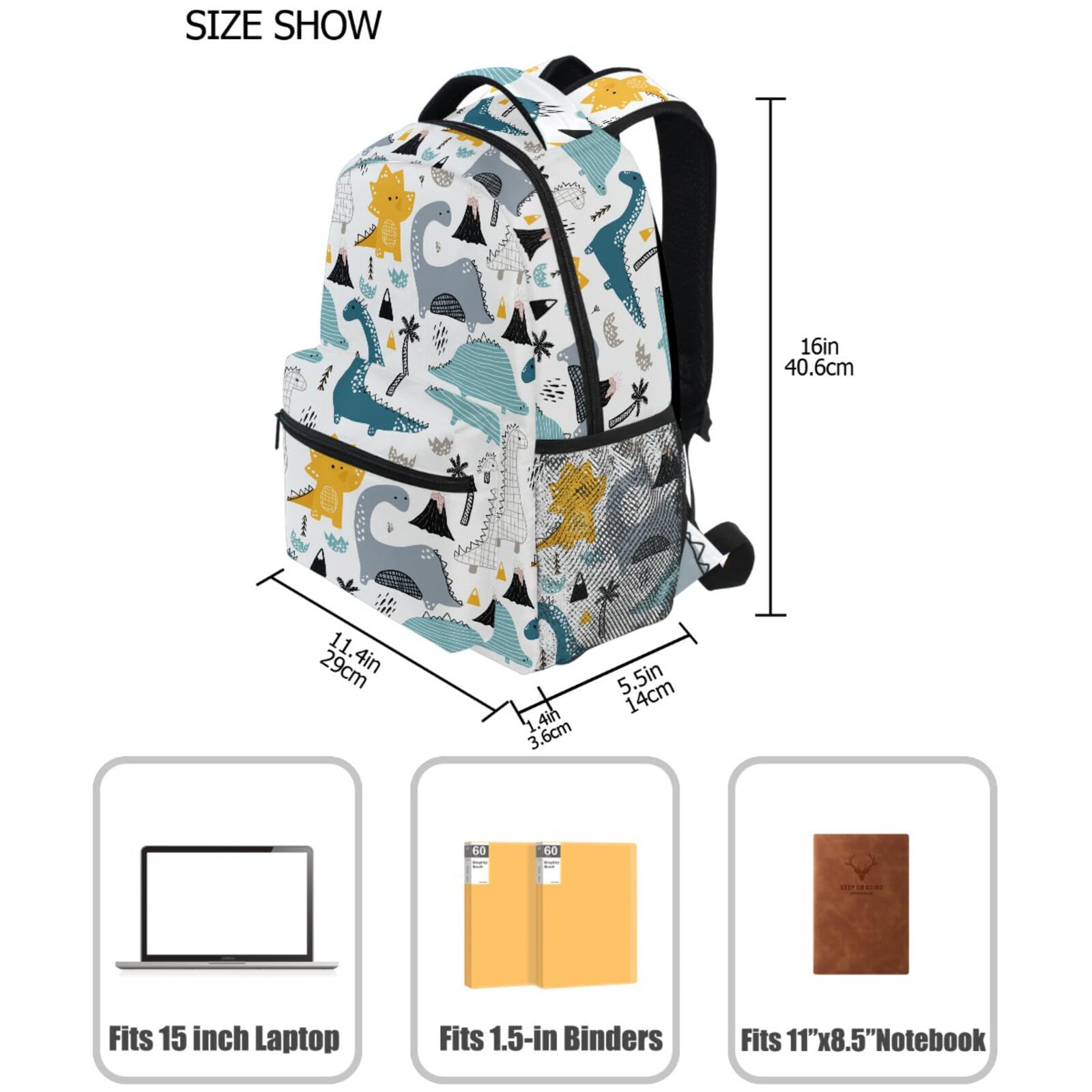 ZZKKO Cute Cartoon Dinosaurs School Backpacks Book Bag for Boys Girls Travel Hiking Camping Daypack Work Laptop Backpack