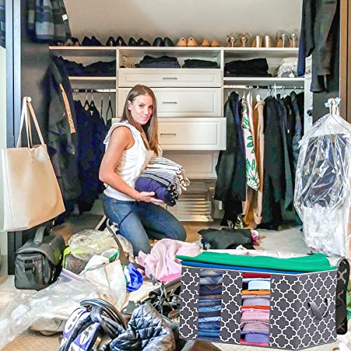Large Capacity Clothes Storage Bag 100L/3Pack,Storage Bags for Clothes Blanket Storage Bags with Reinforced Handles for Comforters, Blankets,Sturdy Zippers, Clear Window,Grey