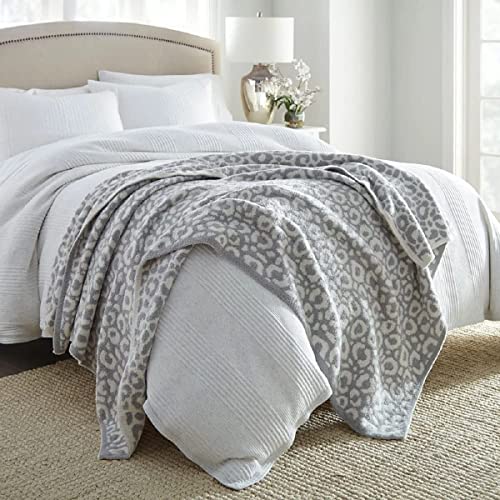 Member's Mark Luxury Premier Collection Cozy Knit Animal Print Throw (Asher Leopard- Gray, 60" x 70")
