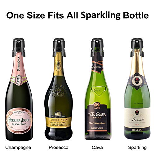 HYZ Champagne Bottle Stoppers 2-Pack Black, Stainless Steel Sparkling Wine Stopper with Pure Silicone Air Tight Seal - Professional Wine Saver for Champagne,Prosecco and Cava