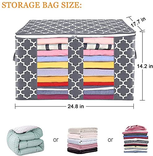 Large Capacity Clothes Storage Bag 100L/3Pack,Storage Bags for Clothes Blanket Storage Bags with Reinforced Handles for Comforters, Blankets,Sturdy Zippers, Clear Window,Grey