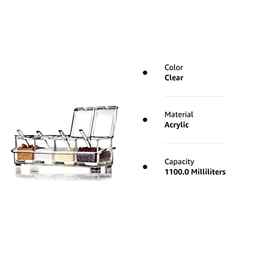 Clear Seasoning Rack Spice Pots by AIQI - 4 Piece Acrylic Seasoning Box - Storage Container Condiment Jars - Cruet with Cover and Spoon