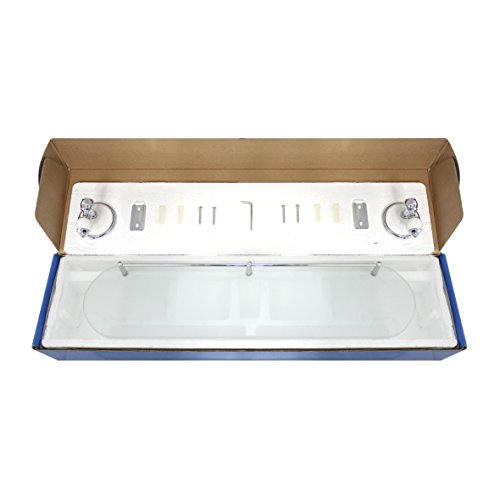 MODONA 20" Frosted Glass Shelf with Pre-Installed Rail - White Porcelain & Chrome - Arora Series - 5 Year Warrantee