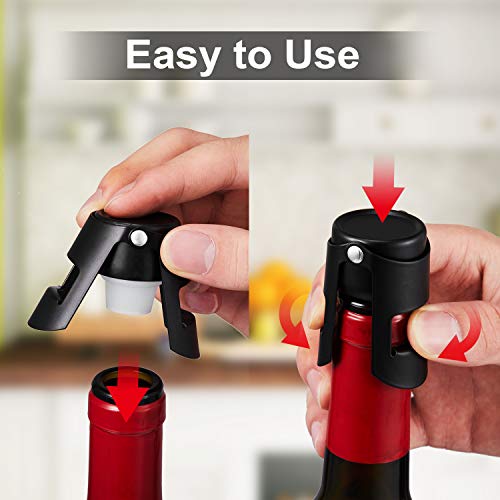 HYZ Champagne Bottle Stoppers 2-Pack Black, Stainless Steel Sparkling Wine Stopper with Pure Silicone Air Tight Seal - Professional Wine Saver for Champagne,Prosecco and Cava