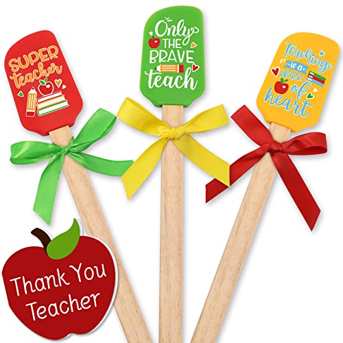 Teacher Appreciation Gift Silicone Spatulas with Apple Thank You Teacher Card Kitchen Cooking Supplies Set of 3 Thanksgiving Christmas End of Year Gifts Teacher Retirement Gifts Teacher Gifts Ideas