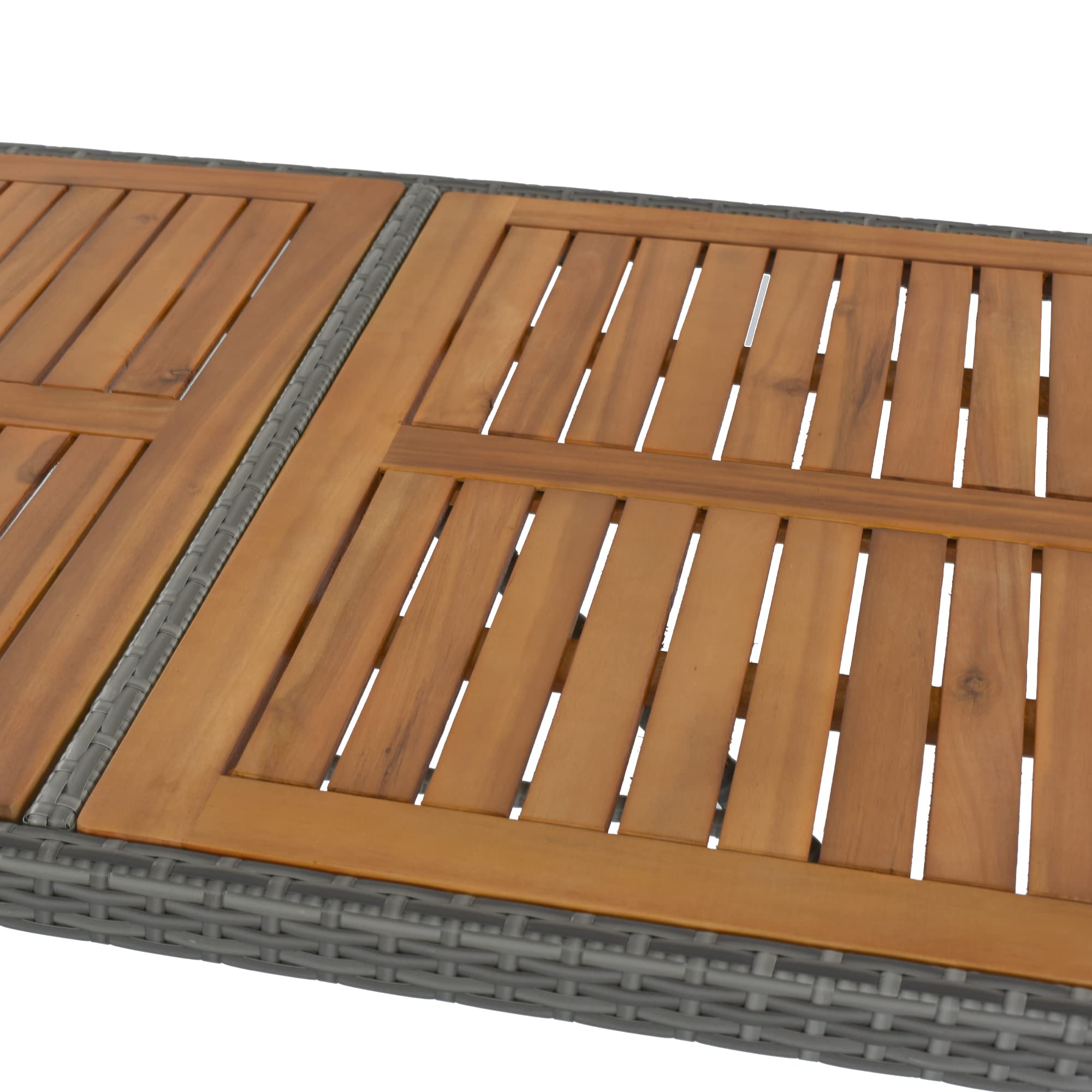 XD Designs 5-Pieces Outdoor Patio Bar Set, All-Weather PE Wicker Counter Height Dining Table Set, Acacia Wood Table Top, Comfort 4 Bar Chairs with Ergonomic Backrests, Footrest and Removable Cushion