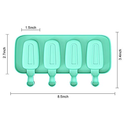 Popsicle Molds for Kids, 2 Pcs Silicone Cake Pop Mold 4 Cavities Homemade Ice Pop Molds Oval with 50 Wooden Sticks & 50 Parcel Bags & 50 Sealing Lines for DIY Ice Cream - Green