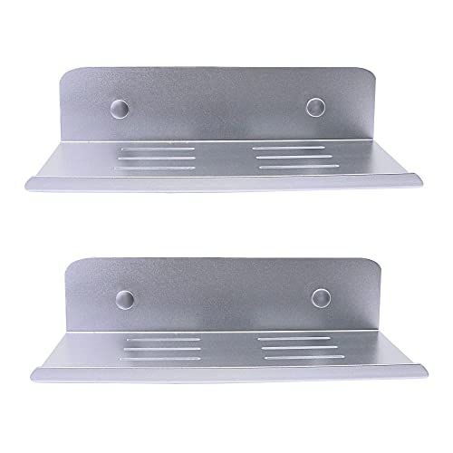 SinLoon 7.8 Inch Small Shelf in Flat Satin Aluminum Bathroom Shelf Wall Mount for Small Speaker Smartphone, Tablet, Toiletries Silver 2 Pack