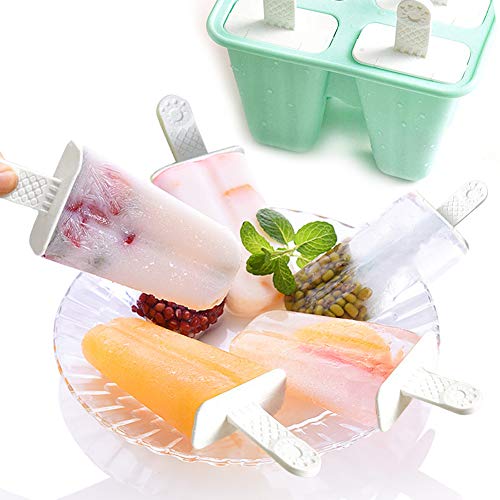 Popsicle Molds, Ouddy 6 Pieces Silicone Popsicle Molds DIY Reusable Ice Pop Molds - Easy Release Popsicle Maker with Silicone Funnel & Cleaning Brush(Green)