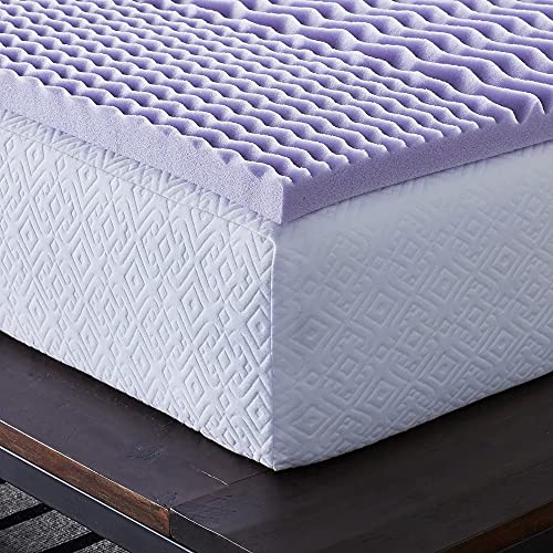 2'' Memory Foam Egg Crate Mattress Topper Queen Size Ultra-Soft 5 Zones Airflow Increase Maximize Comfort Technology Lavender Infused Pressure Points Relief Body Weight Distribute Support