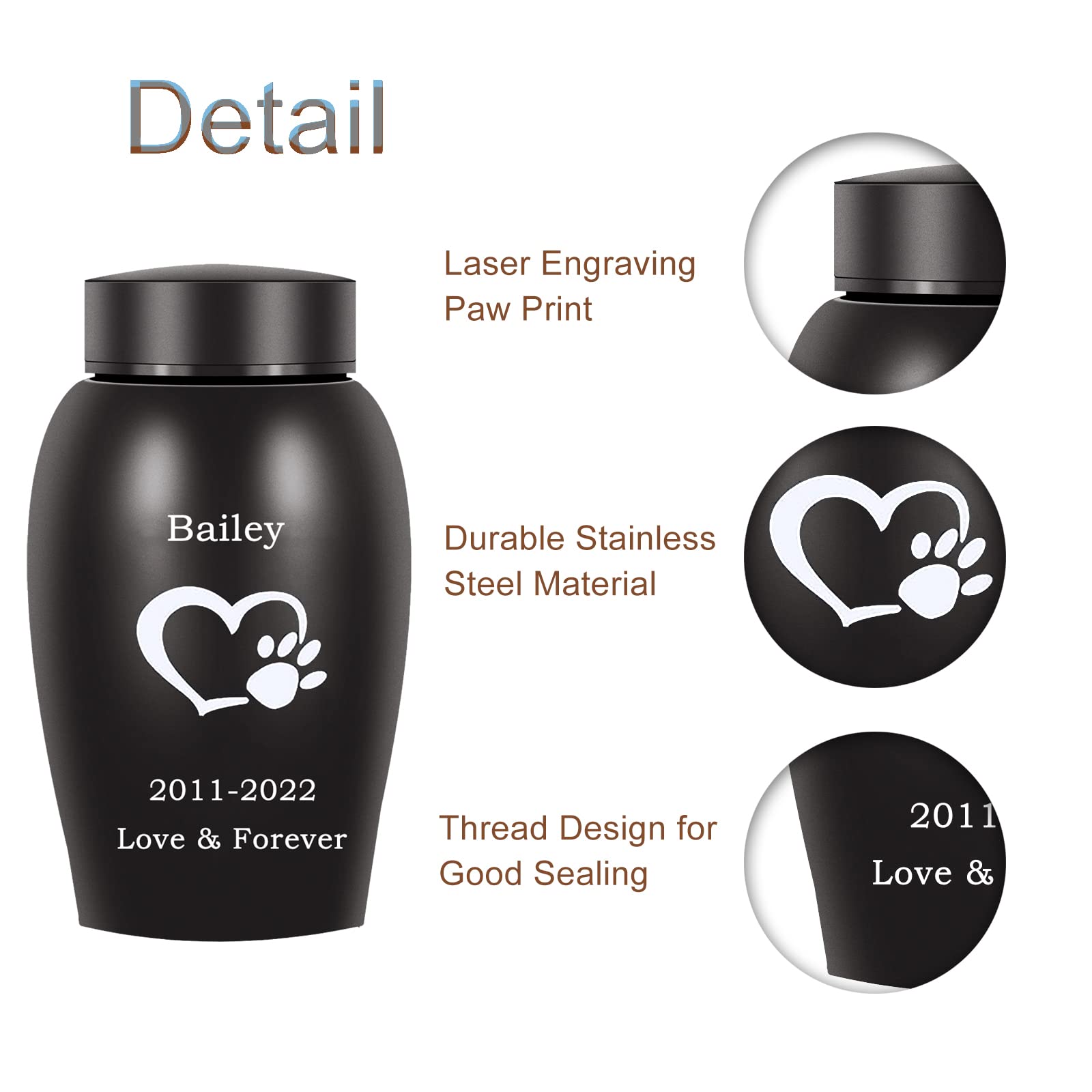 Yoinnt Personalized Pet Urns for Dogs and Cats, Customize Ashes Keepsake, Memorial Urns with Paw Print, Stainless Steel Cremation Loss Memorial Remembrance Gift