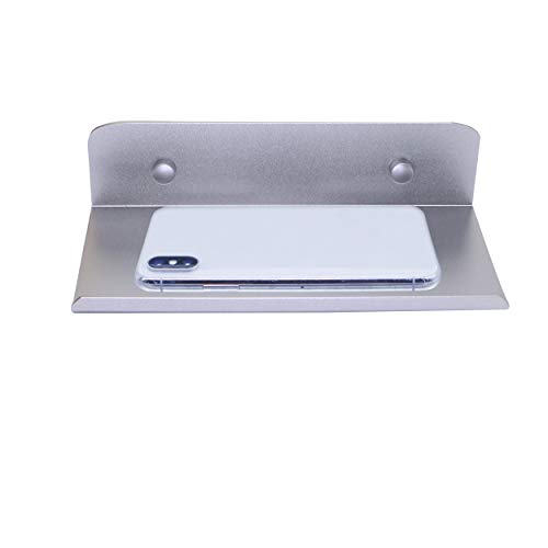 SinLoon 7.8 Inch Small Shelf in Flat Satin Aluminum Bathroom Shelf Wall Mount for Small Speaker Smartphone, Tablet, Toiletries Silver 2 Pack